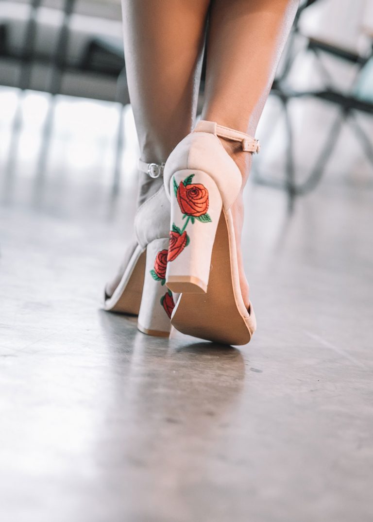 Belle’s Enchanted Rose Embroidered Heels in Beige • Dreamscape